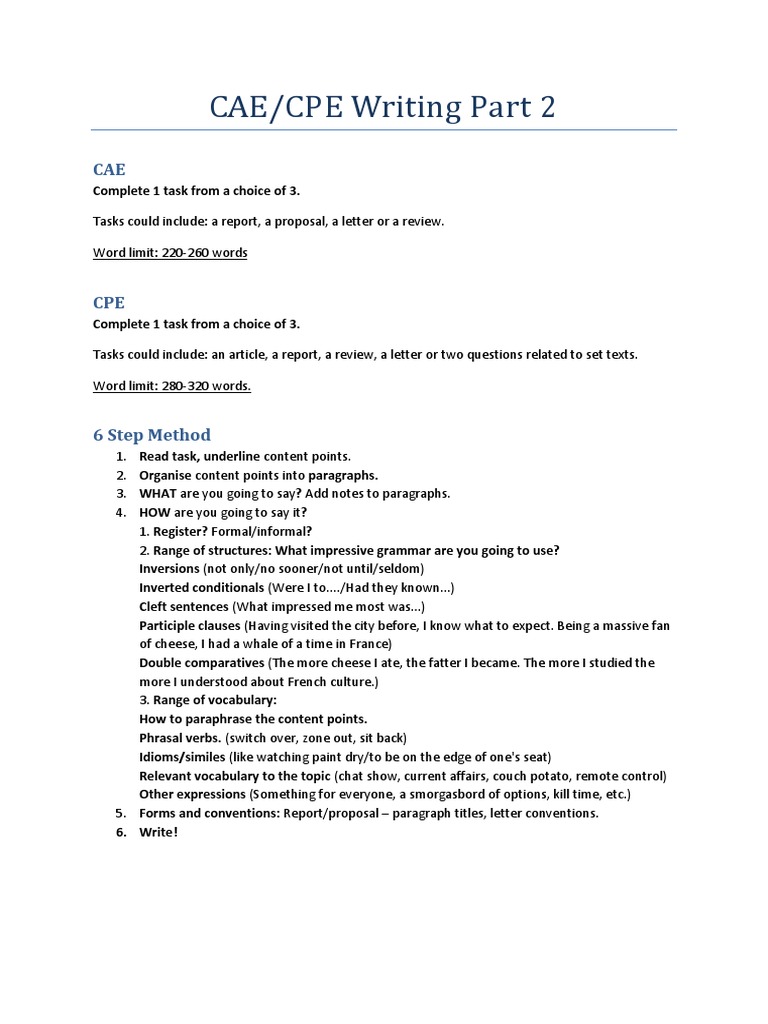 Cae Cpe Writing Part 2 Plan Handout | PDF