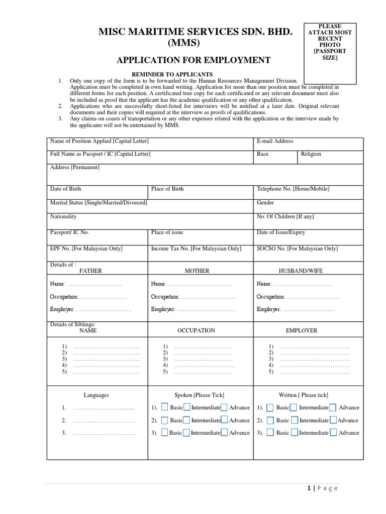 MMS Employment Application Form | PDF | Social Institutions | Social ...