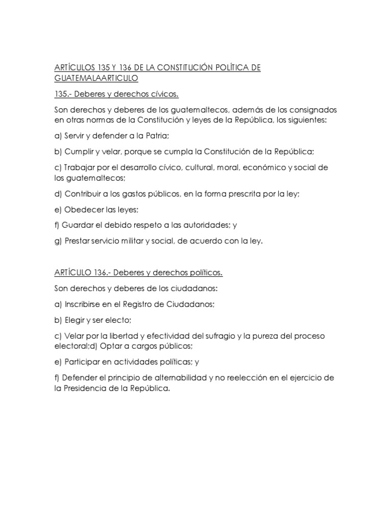 Artículos 135 y 136 de La Constitución Política de Guatemalaarticulo ...