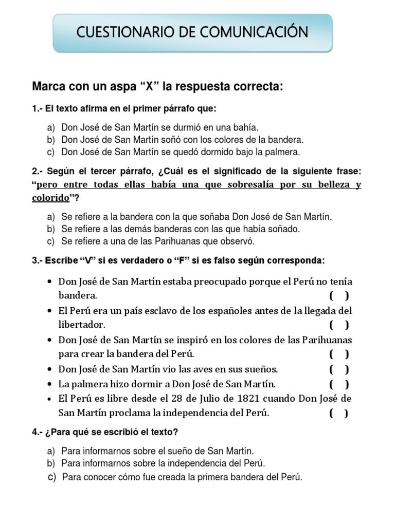 Cuestionario - Com - El Sueño de San Martín | PDF