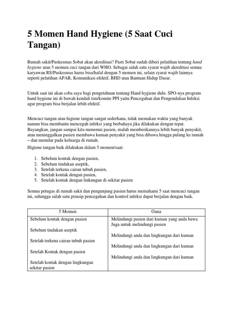 5 Momen Cuci Tangan WHO untuk RS | PDF | Kesehatan Holistik