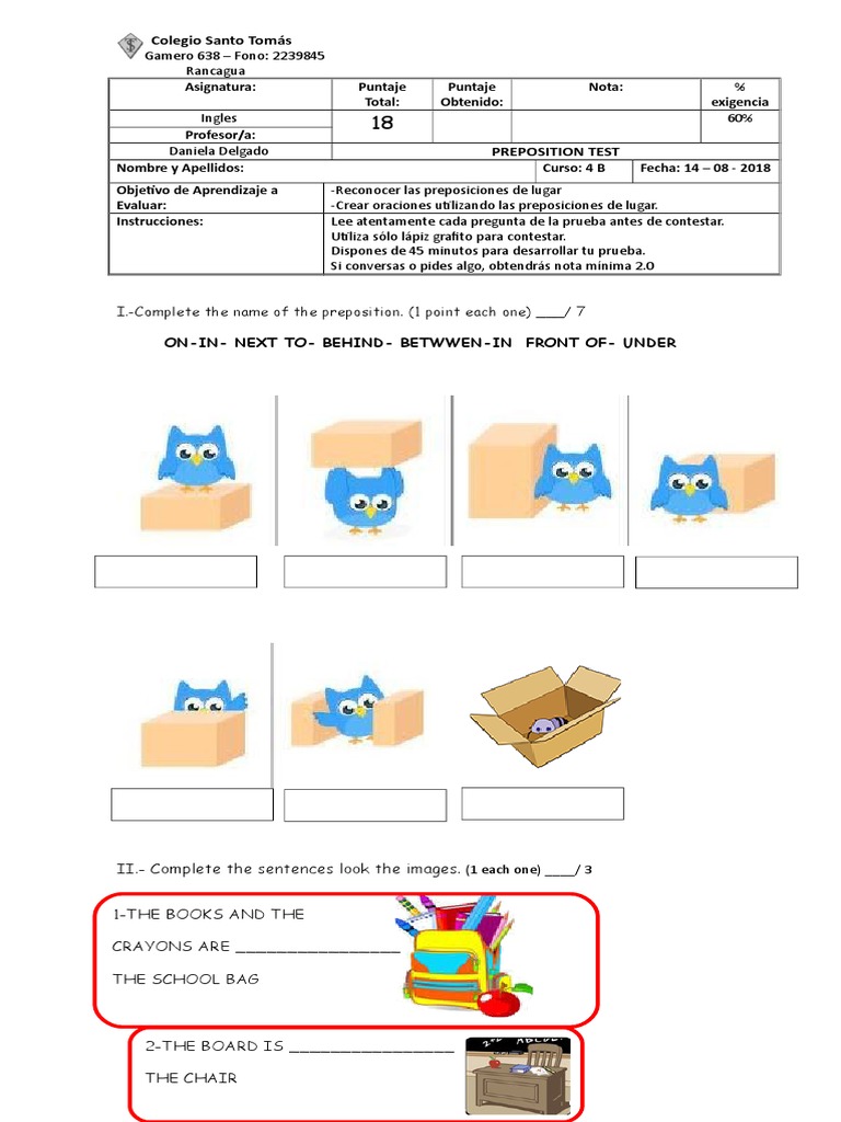 Prueba Preposiciones | PDF