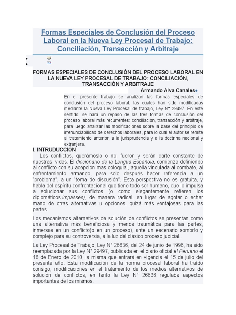 Formas especiales de conclusión del proceso laboral | PDF | Ley ...