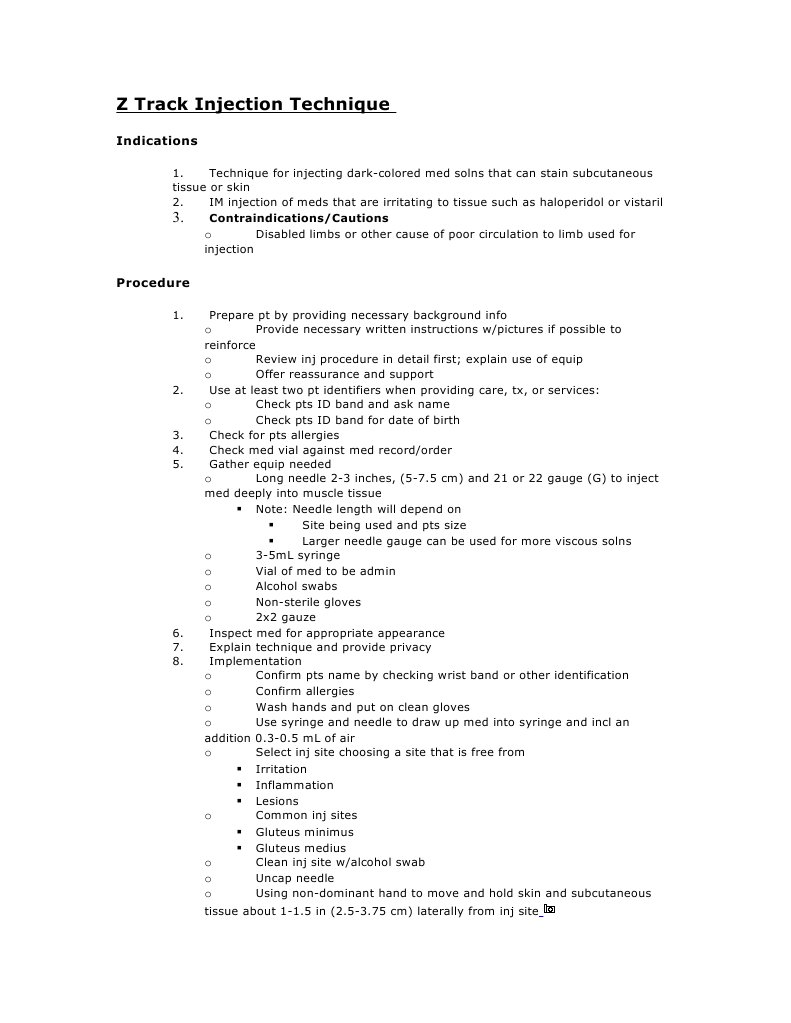 Z Track Injection Technique | PDF | Injection (Medicine) | Syringe