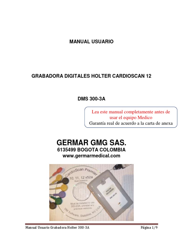 Manual de Grabadora Holter DMS 300-3A | PDF | Electrocardiografia | Informática y tecnología de ...
