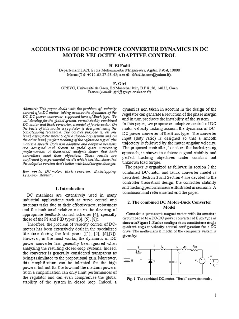 Accounting of DC DC Power Converter Dynamics in DC Motor Velocity ...