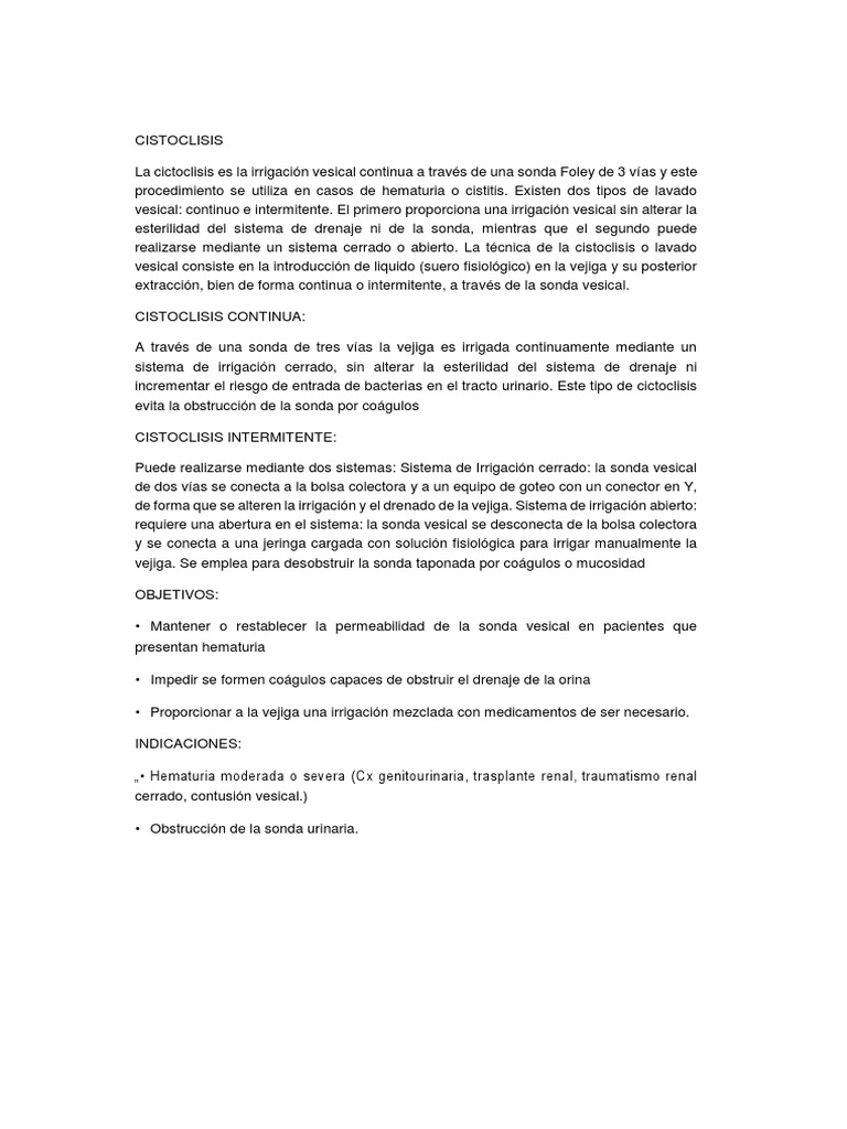 CISTOCLISIS | PDF | Vejiga urinaria | Orina