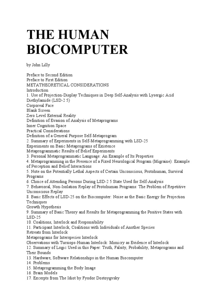 The Human Biocomputer By John Lilly Pdf Mind Thought 