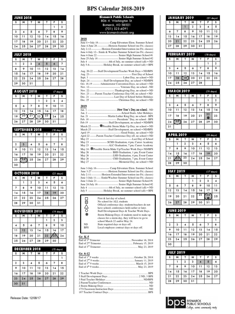 2018-19 Final Bps Calendar | PDF | Academic Term | Public Holiday