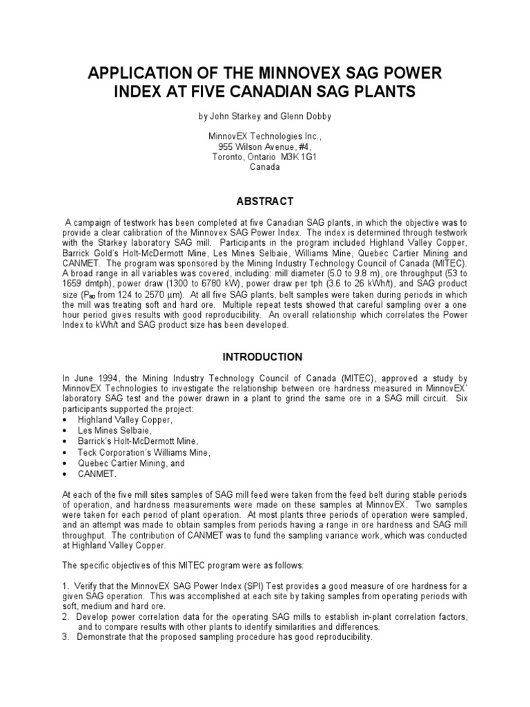 Application of The Minnovex Sag Power Index at Five Canadian Plants ...