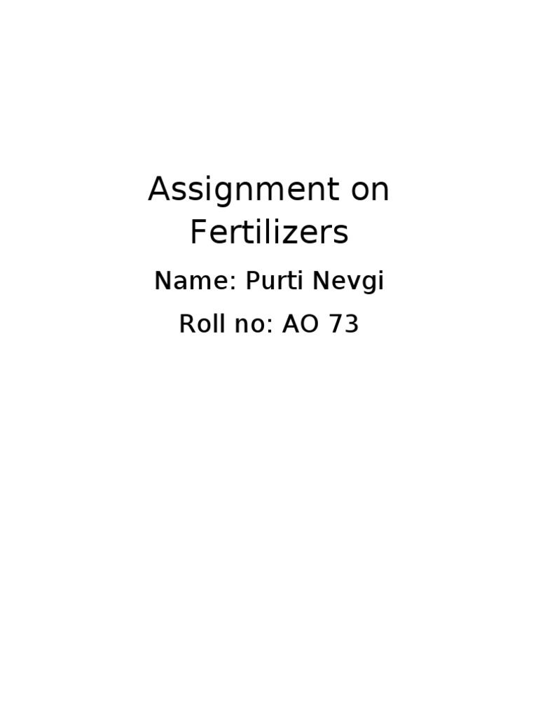 Assignment On Fertilizers | PDF | Fertilizer | Potash