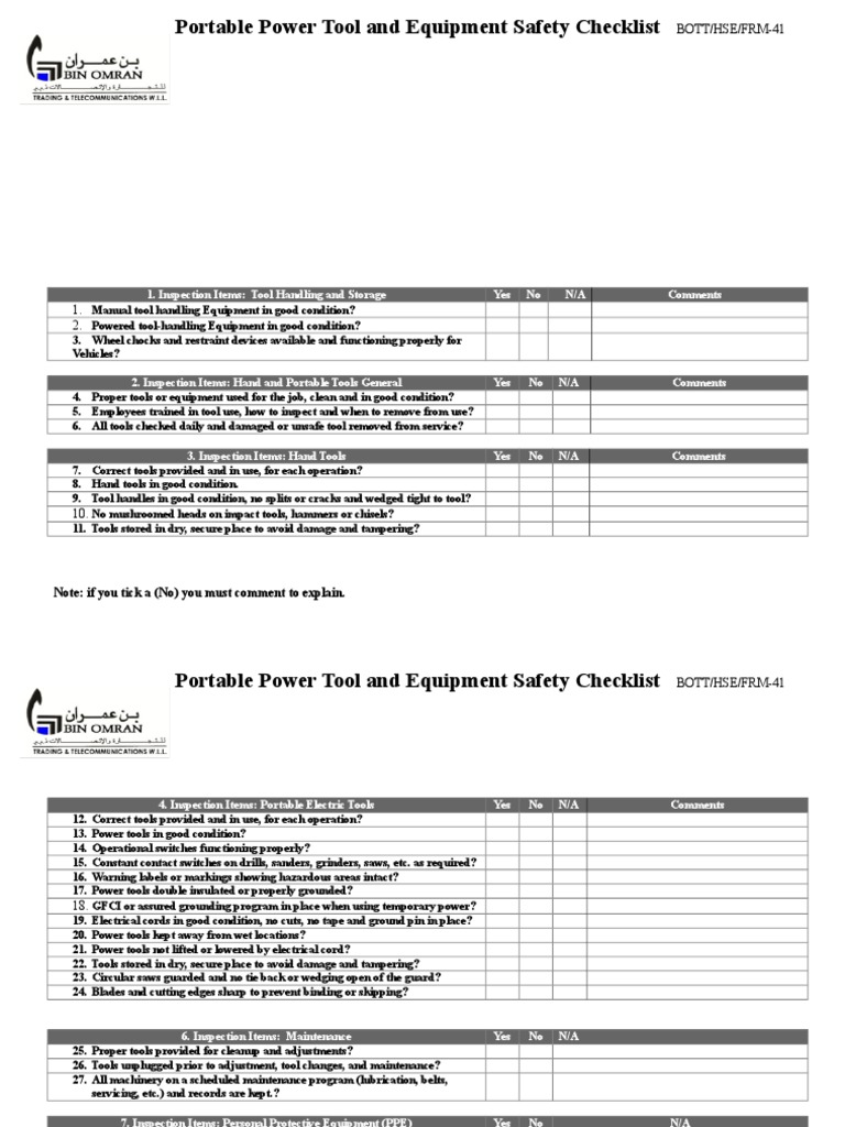 Ensuring Safety When Using Portable Tools and Equipment: A Checklist ...