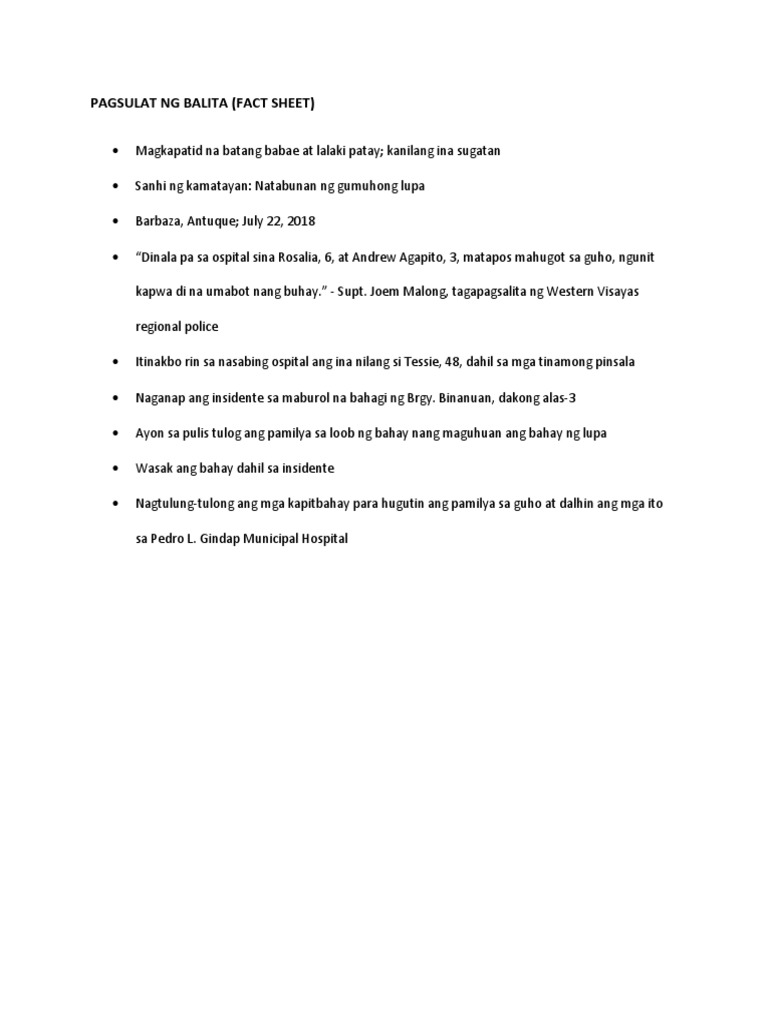 Pagsulat NG Balita Activity | PDF