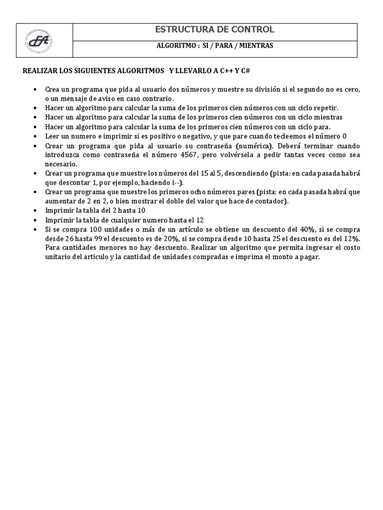 Practica Final Algoritmos Estructura de Control PDF | PDF | Algoritmos ...