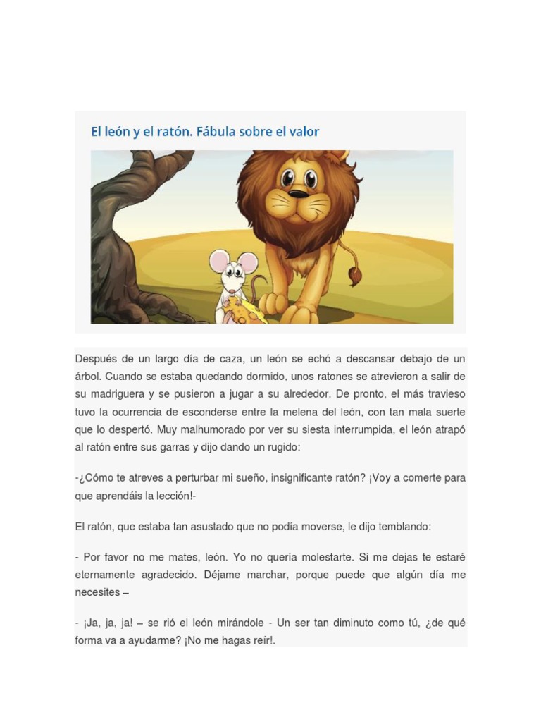 Fabula El Leon y El Raton | PDF | Libros para adolescentes | Ficción ...