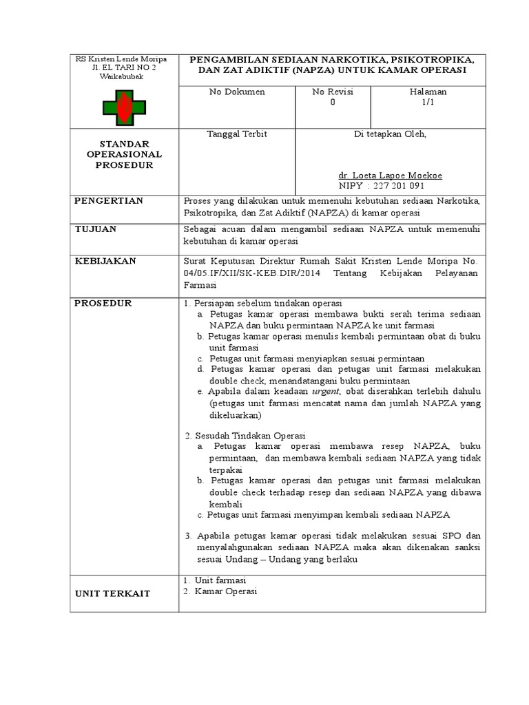 SOP Pengambilan NAPZA Operasi | PDF