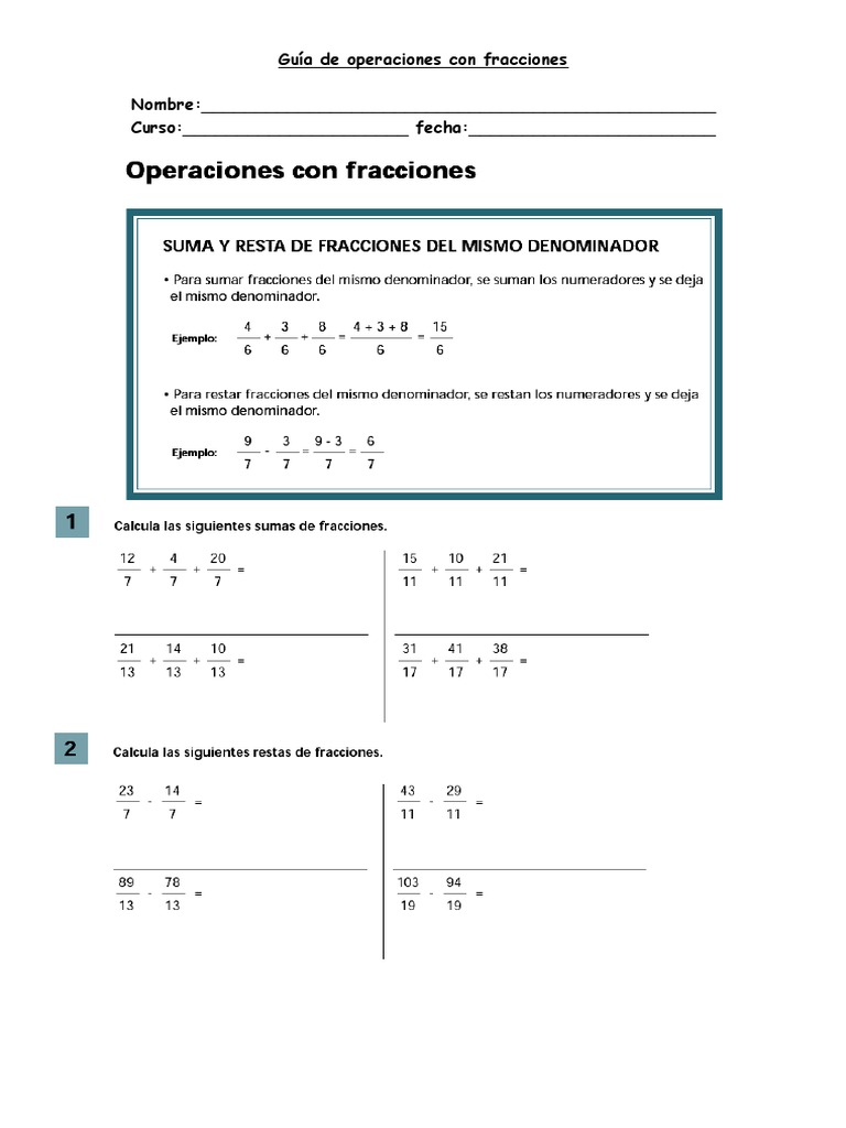 Guía de Operaciones Con Fracciones. | PDF