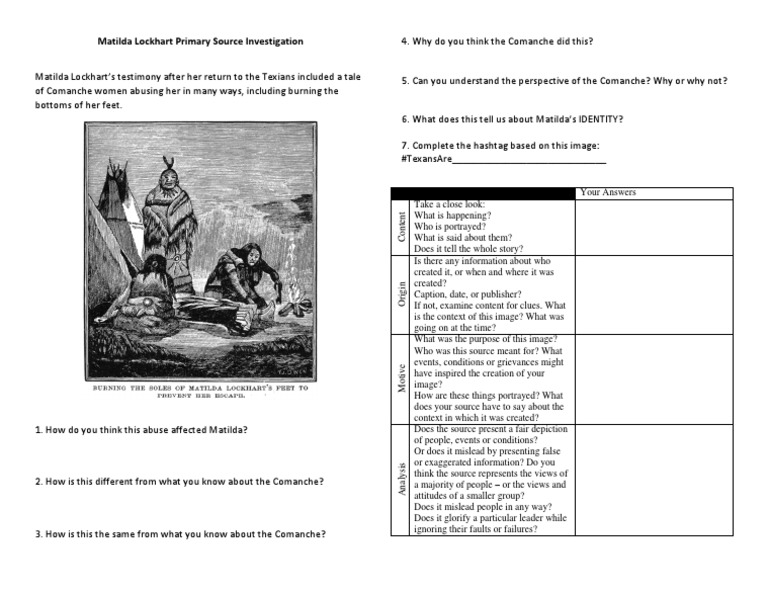 matilda lockhart primary source investigation | Communication ...