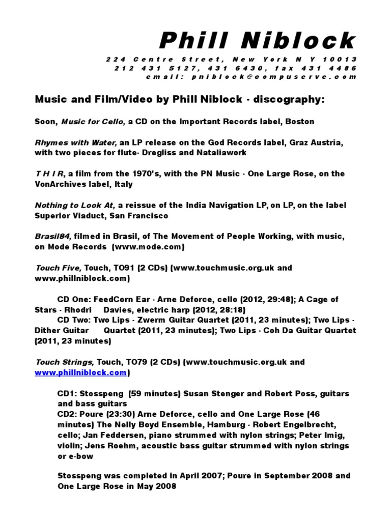 Phill Niblock: Music and Film/Video by Phill Niblock - Discography ...