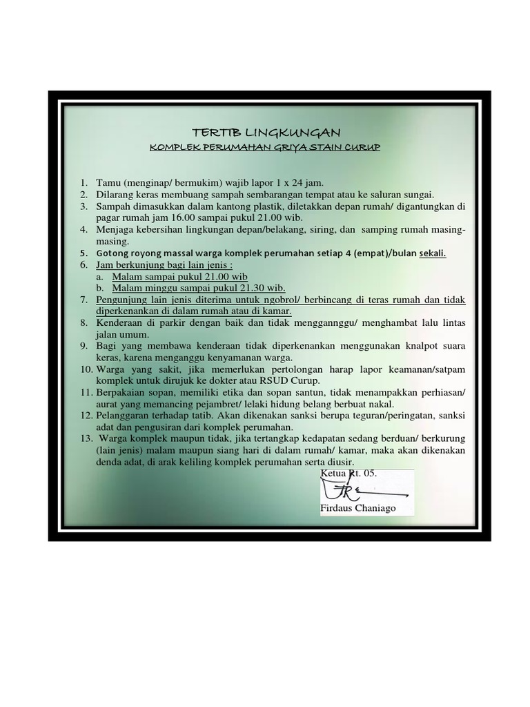 Tata Tertib Lingkungan Rt. 5 | PDF