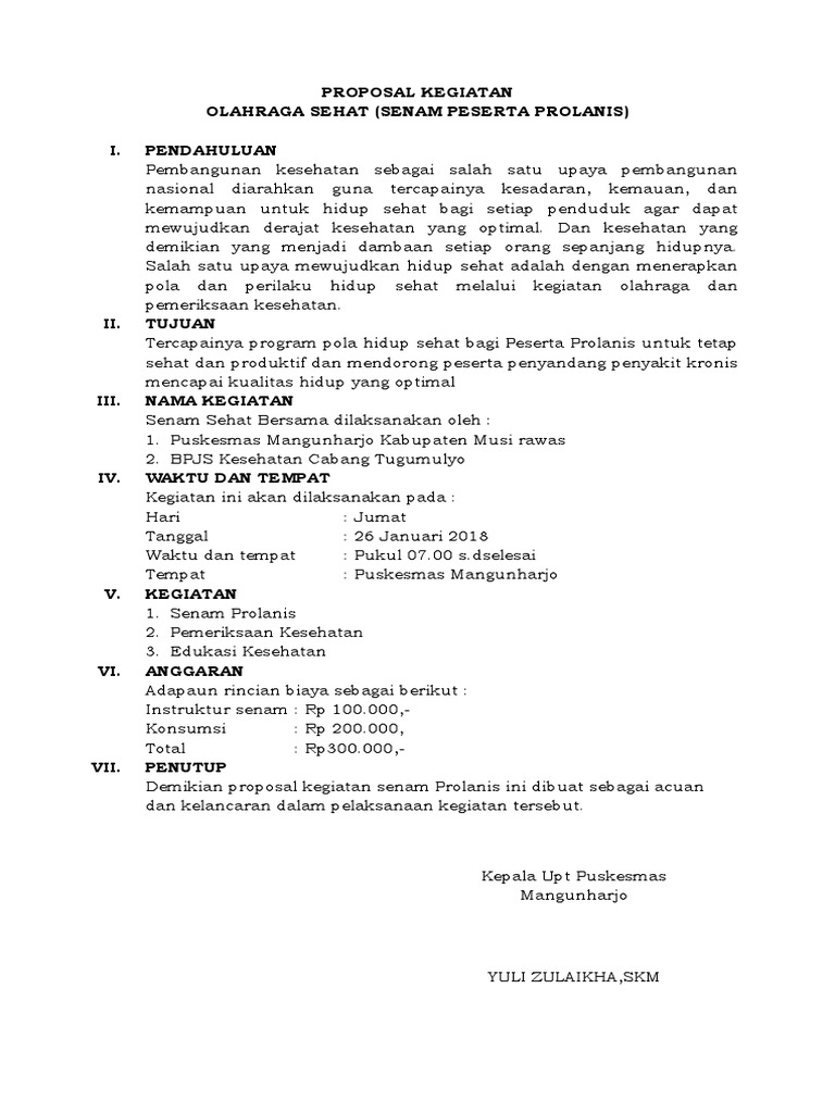 Proposal Kegiatan Senam Prolanis | PDF