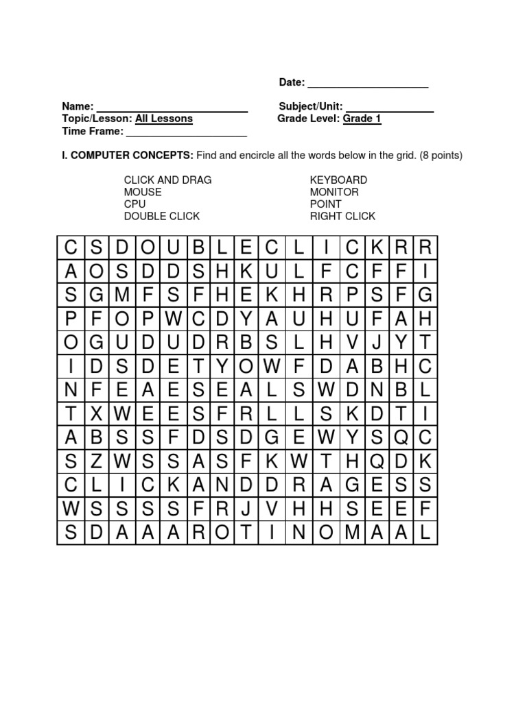 Grade 1 Computer Concepts Worksheet | PDF | Games & Activities