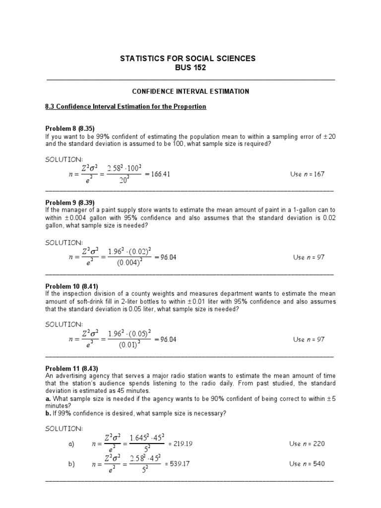 Confidence Interval Sample Size Solutions | PDF | Sample Size Determination | Confidence Interval
