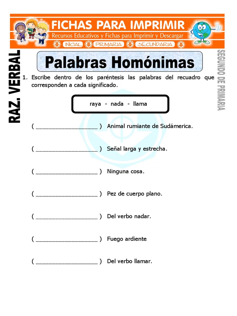Ficha de Palabras Homonimas para Segundo de Primaria | PDF ... Ficha de Palabras Homonimas para Segundo de Primaria | PDF ...