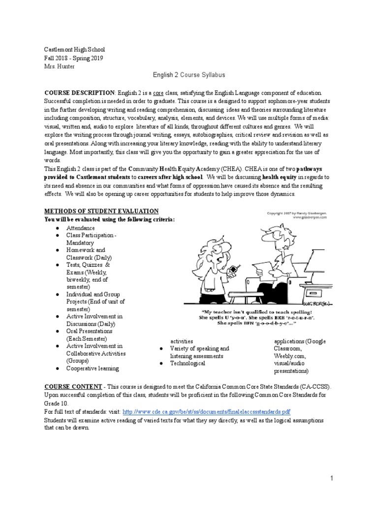 English 2 Syllabus 18-19 1 | PDF | Homework | Teachers