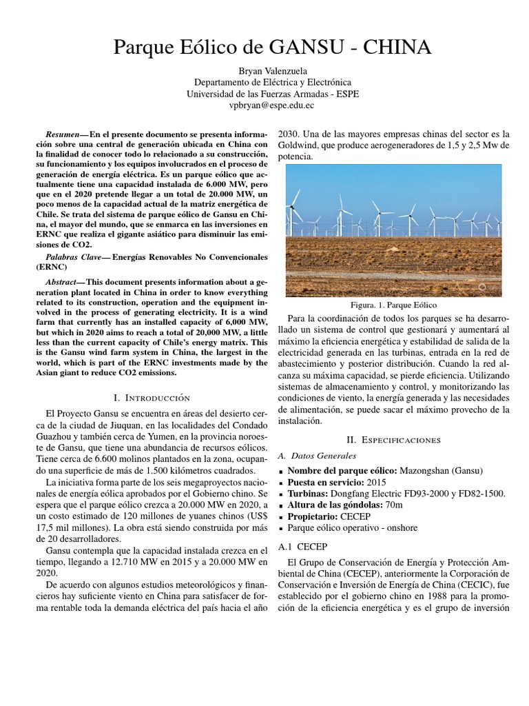 Gansu | PDF | Granja eólica | Energía eólica