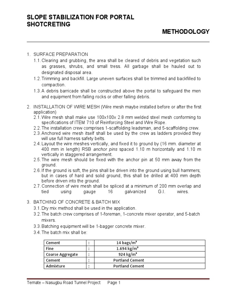 Methodology - Portal Slope Protection - Shotcrete | PDF | Concrete ...