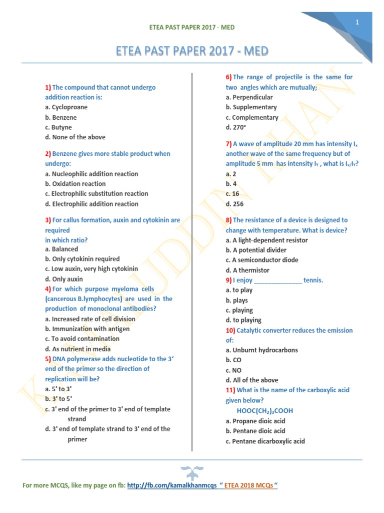 Etea Past Paper 2017 PDF | PDF | Dna Ligase | Plasmid