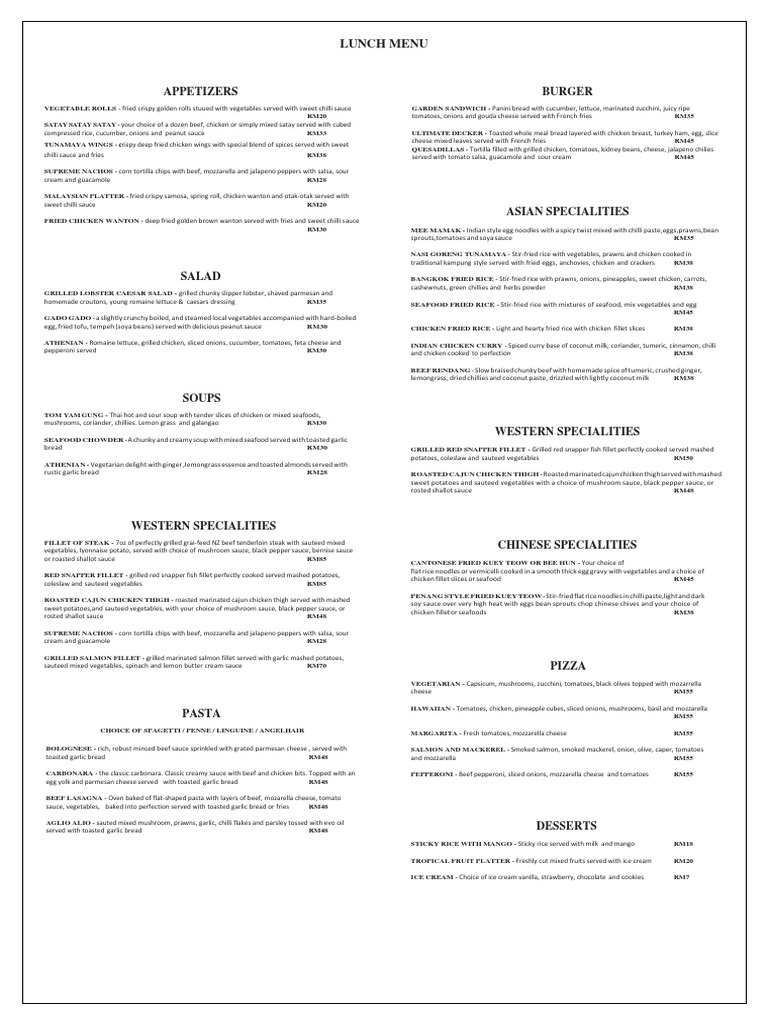 Lunch & Dinner Menu - A3 | PDF | Curry | Salad