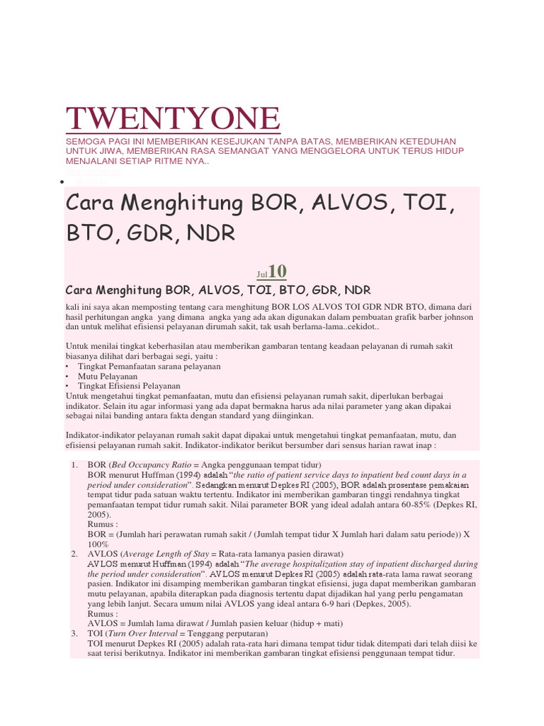 Cara Penghitungan BOR, LOS, ToI | PDF | Sains & Matematika