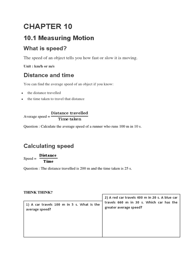 CHAPTER 10 SC Measuring Motion | PDF | Speed | Time