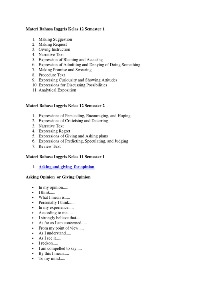 Materi Bahasa Inggris Kelas 12, 11, 10 | PDF
