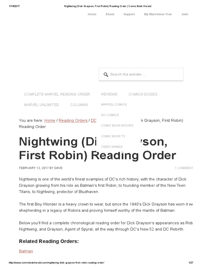 Nightwing (Dick Grayson, First Robin) Reading Order - Comic Book Herald ...