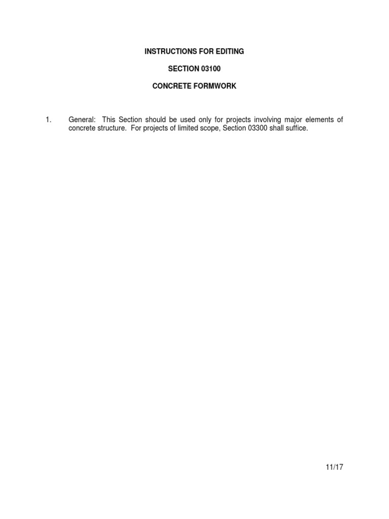 Instructions Section 03100 Concrete Formwork | PDF | Concrete | Pipe ...