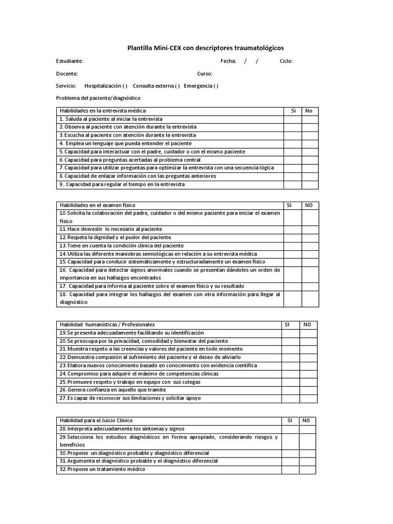 Plantilla Mini CEX | Diagnostico medico | Paciente