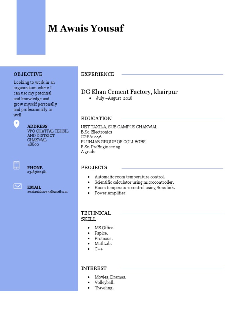 M Awais Yousaf: DG Khan Cement Factory, Khairpur | PDF