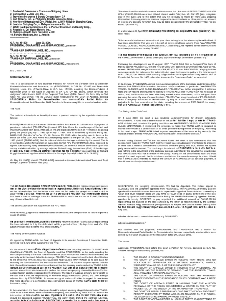 Insurance Cases 1 Full Text | PDF | Guarantee | Insurance