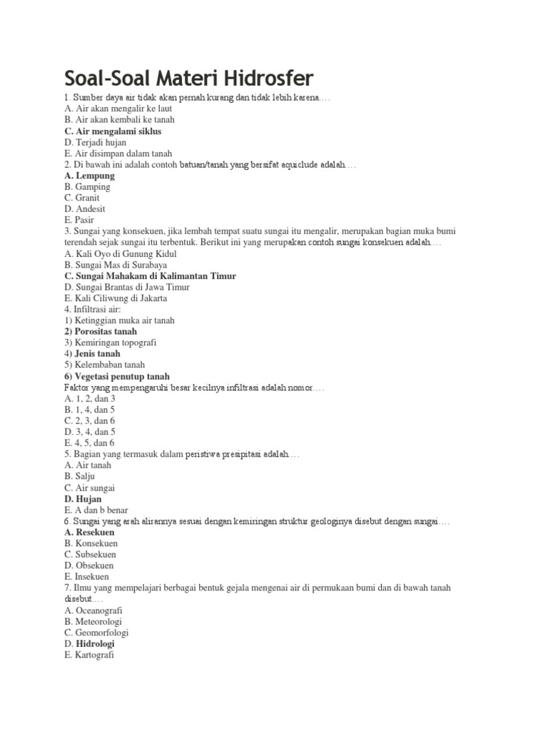 Soal Geografi Kelas 10: Hidrosfer | PDF