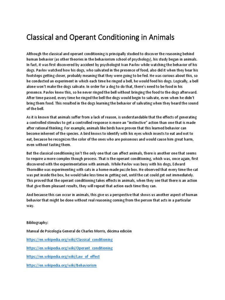 Classical and Operant Conditioning in Animals | PDF | Classical ...
