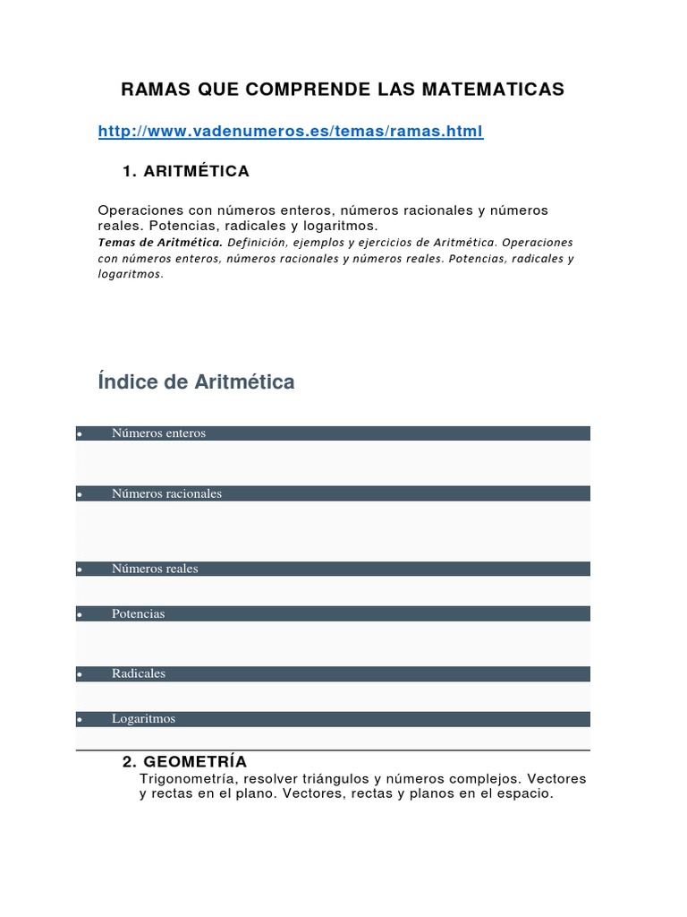 Ramas Que Comprende Las Matematicas | PDF | Ecuaciones | Linealidad