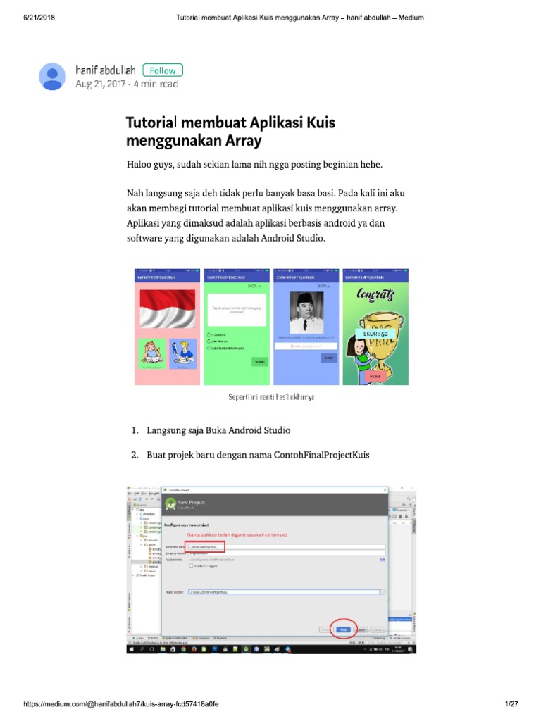 Tutorial Membuat Aplikasi Kuis Menggunakan Array - Hanif Abdullah - Medium | PDF