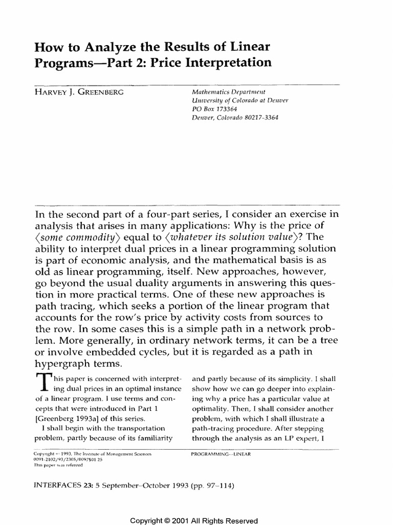 How Of: To Analyze The Results Linear Programs-Part 2: Price ...