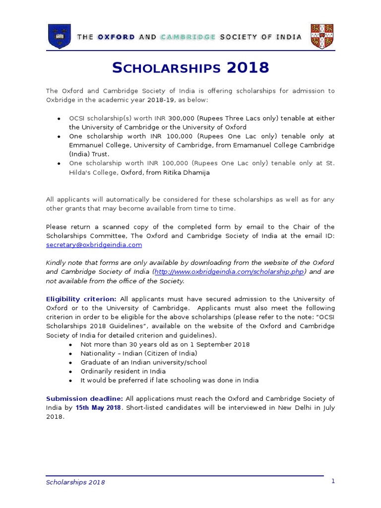 Final OCSI Scholarships 2018 Application Form | PDF | University Of ...