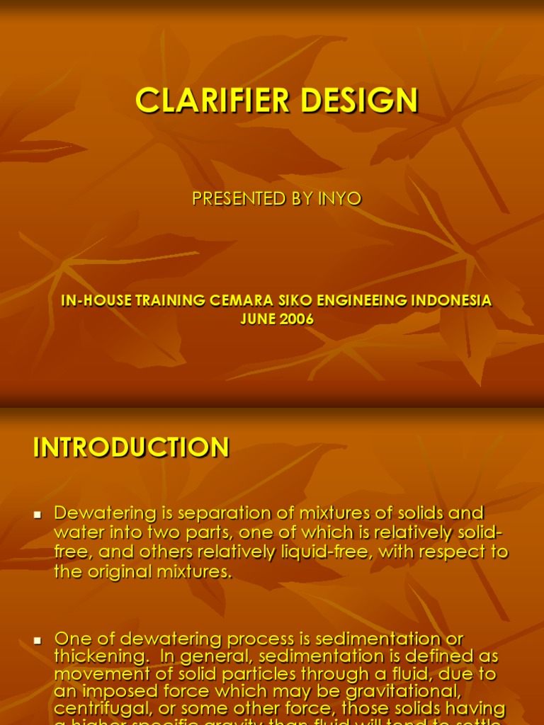 Clarifier Design and Calculations | PDF | Mechanical Engineering | Physics