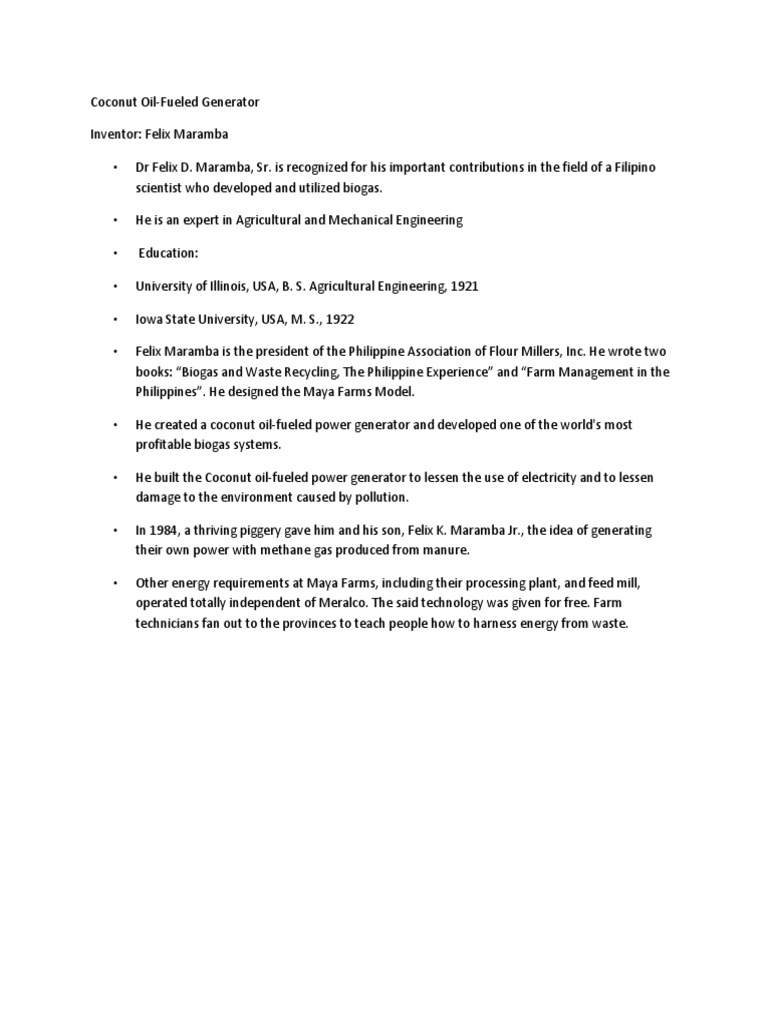 The Innovative Coconut Oil-Fueled Generator Developed by Filipino ...