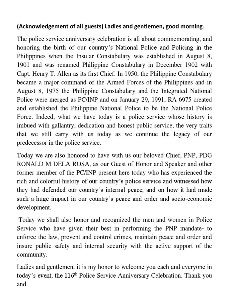 (Acknowledgement of All Guests) Ladies and Gentlemen, Good Morning | PDF